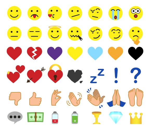 Emoji emoticons symbols icons set Royalty Free Vector Image