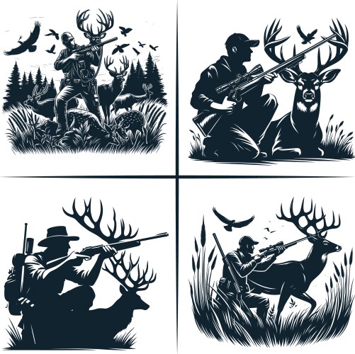 Deer hunting scene silhouette dad Royalty Free Vector Image