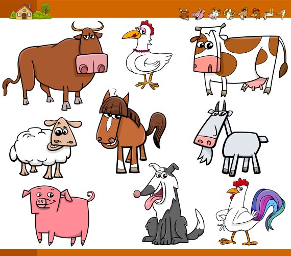 Basic geometric shapes with cute farm animals set Vector Image