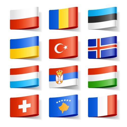 European countries flags texture icons set Vector Image