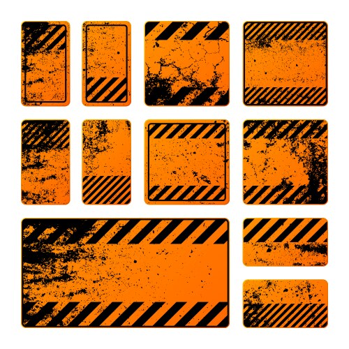 Orange grunge warning signs with diagonal lines Vector Image