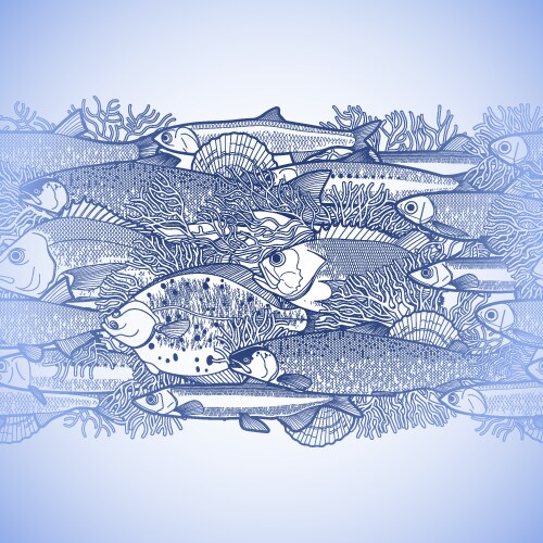 Graphic ocean fish border Royalty Free Vector Image