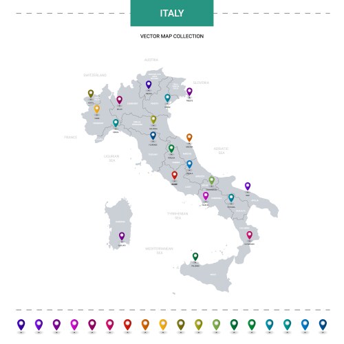 Map italy with regions and name labels Royalty Free Vector