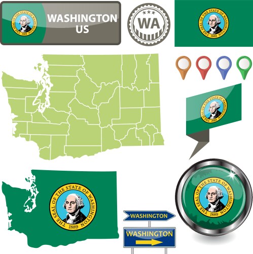 Map of state washington usa Royalty Free Vector Image