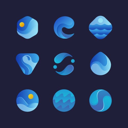 Wave logos blue water waves with splashes Vector Image