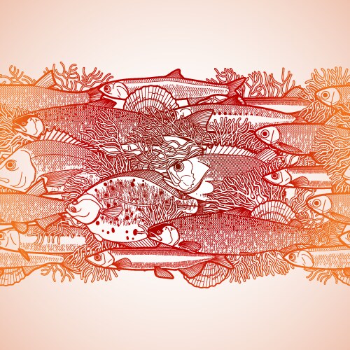 Graphic ocean fish border Royalty Free Vector Image