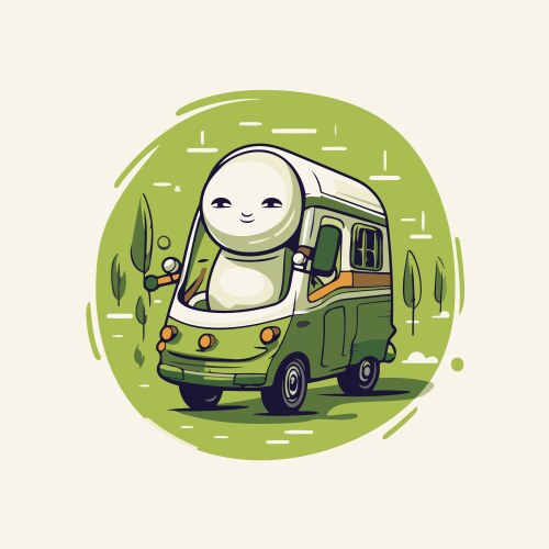 A funny cartoon camper van with smiling face Vector Image