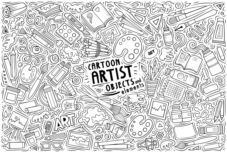 Colorful set of art cartoon doodle objects Vector Image