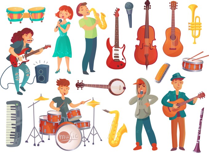 Cartoon kids marching band parade child musicians Vector Image