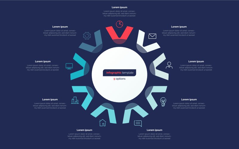 Circle infographic 9 options Royalty Free Vector Image