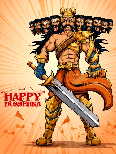 Golden ravana with ten heads hindu warrior Vector Image