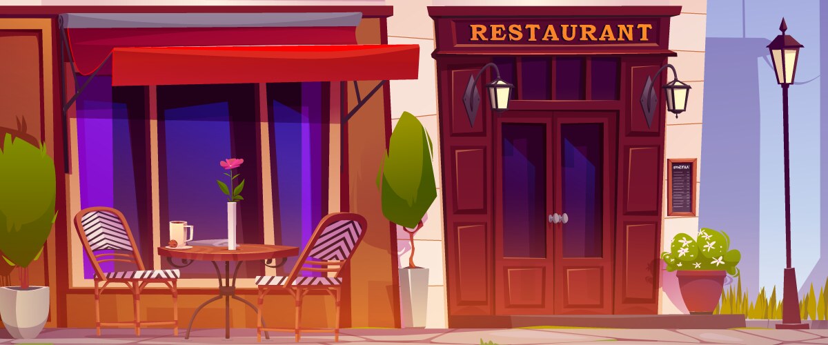 Cartoon restaurant outside eating area Royalty Free Vector