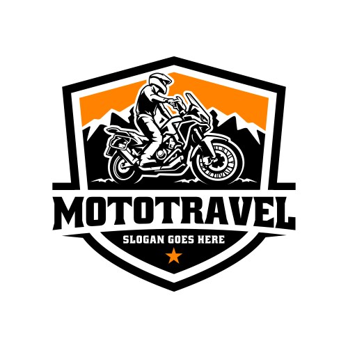 Biker riding adventure motorbike logo Royalty Free Vector