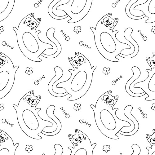 Coloring book pattern with cute cartoon cats Vector Image