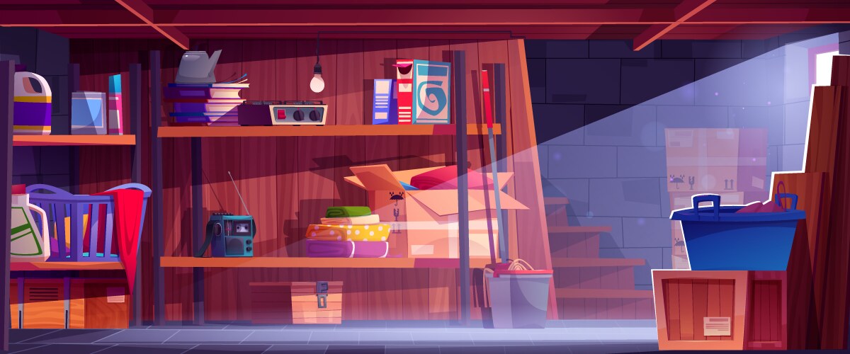 Cellar interior cartoon laundry in basement Vector Image