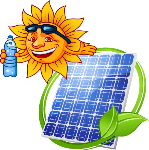 Sun and solar panels eco Royalty Free Vector Image