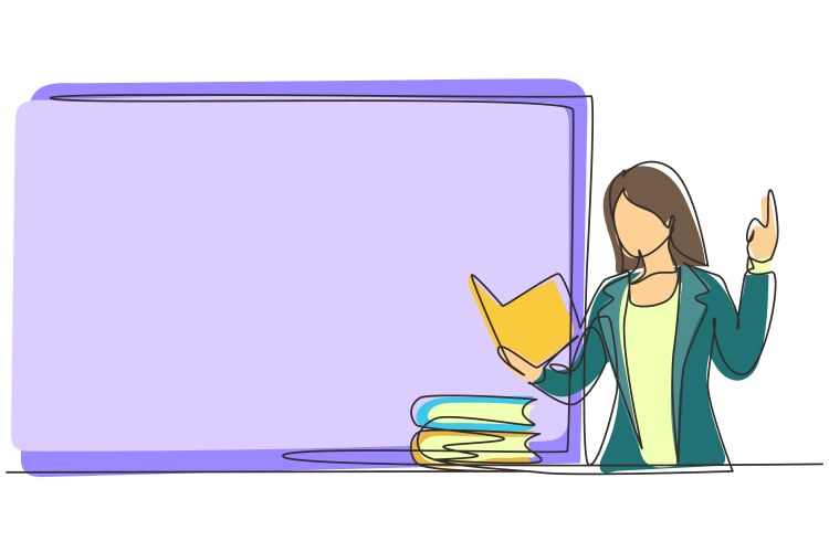 Single continuous line drawing woman teacher Vector Image