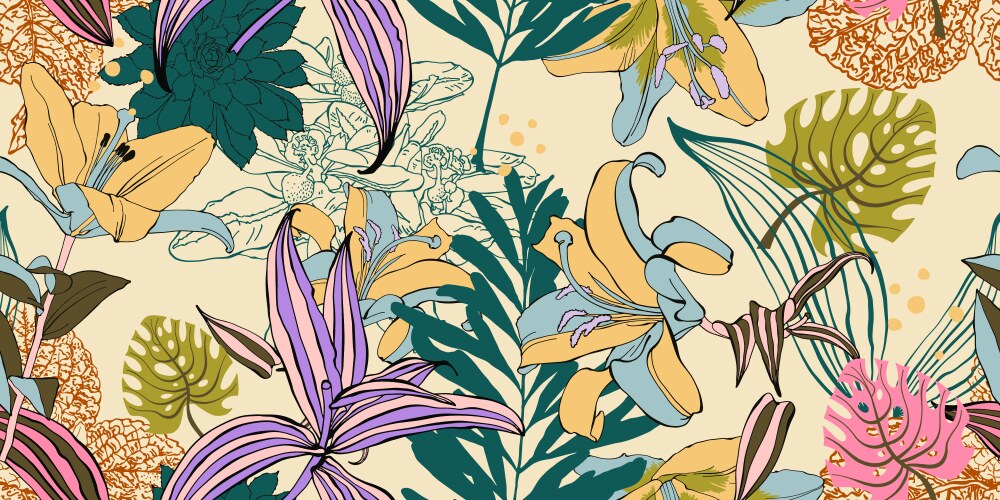 Abstract color seamless plants and flowers Vector Image