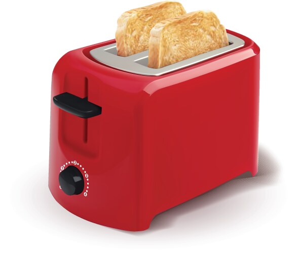 Red toaster with toasted bread for breakfast Vector Image