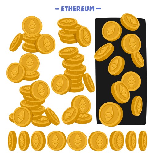Golden coins piles falling or spinning animation Vector Image