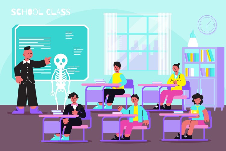 Computer laboratory class in local high school Vector Image