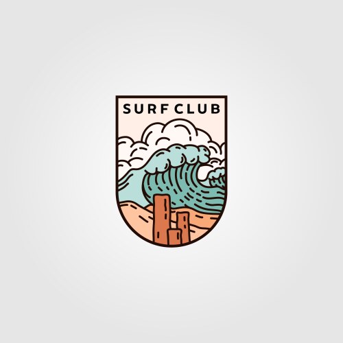 Surfing island line art logo design minimalist Vector Image