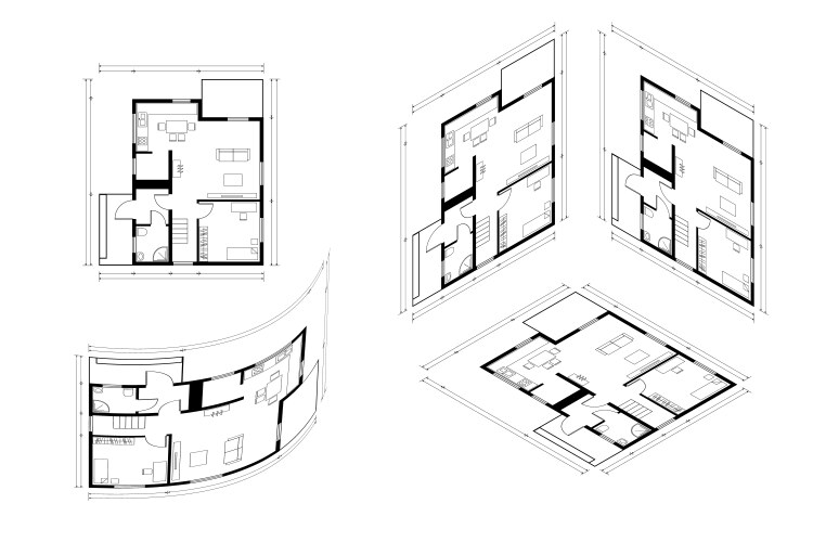 Residential house outline isometric drawing Vector Image