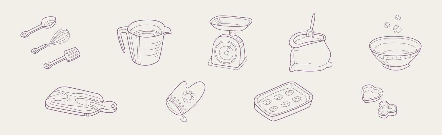 Baking ingredients and utensil at kitchen Vector Image