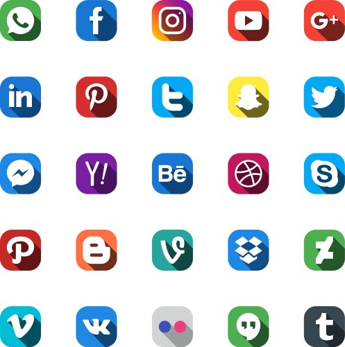 Popular social media network web icons set Vector Image