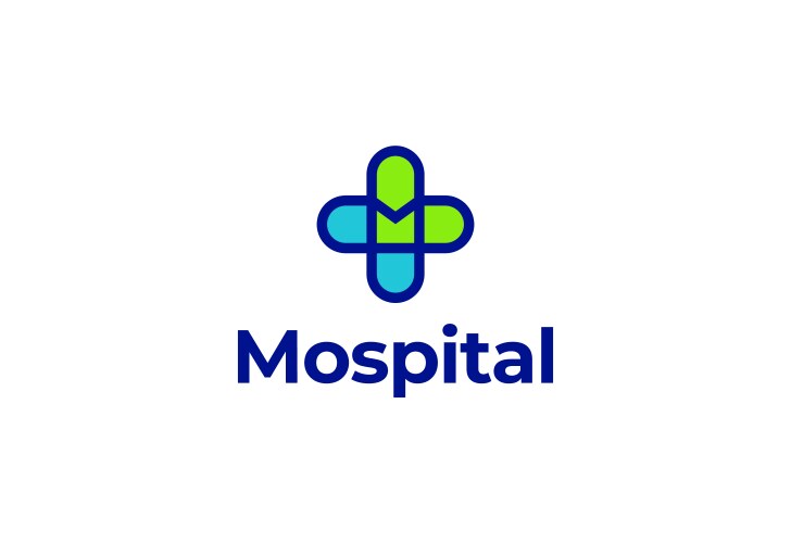 Logo letter m with symbol medical plus creative Vector Image