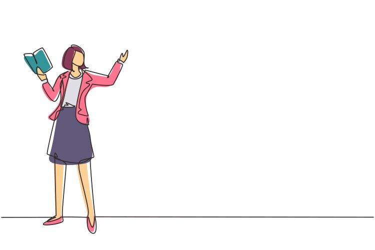 Single continuous line drawing female teacher Vector Image