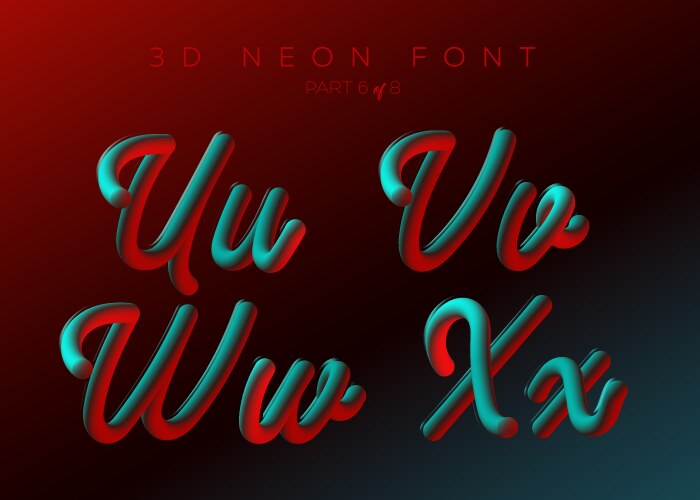 Neon glowing 3d typeset font set of glass Vector Image
