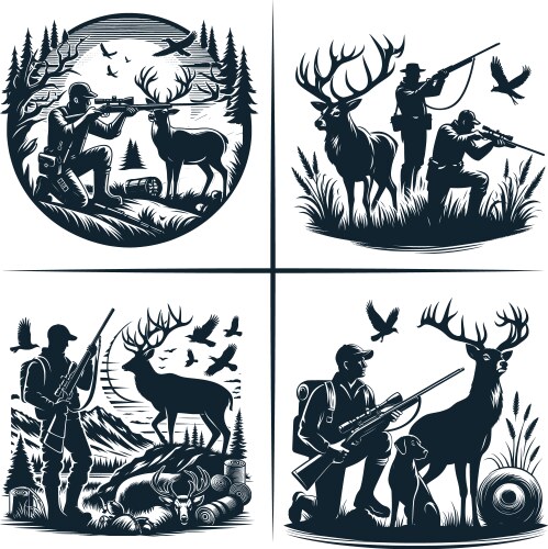 Deer hunting scene silhouette dad Royalty Free Vector Image