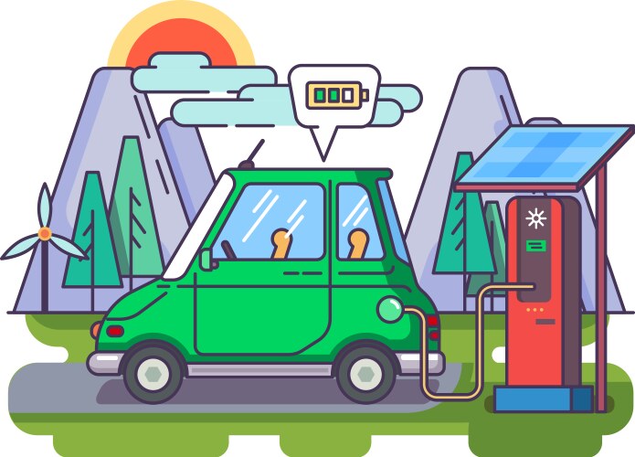 Cartoon happy green car on white background Vector Image