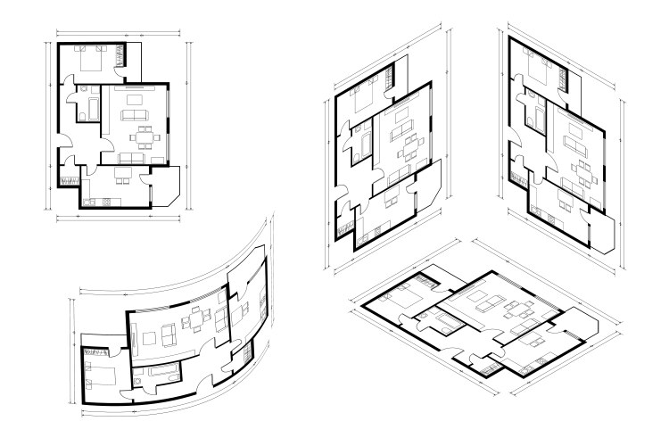 Residential house outline isometric drawing Vector Image