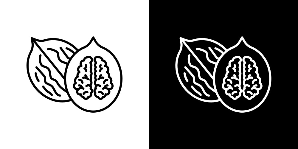 Walnut icon set nut shell food symbol in a black Vector Image