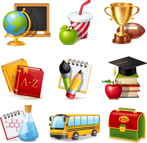 School and education icons symbols objects set Vector Image