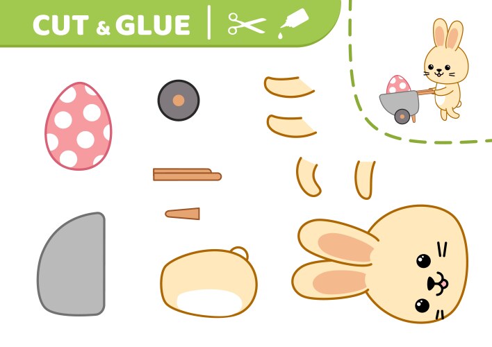 Cut and glue easter rabbit with big green egg Vector Image