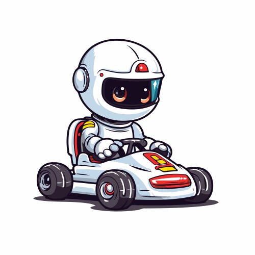 Cartoon boy driving a race car on white background