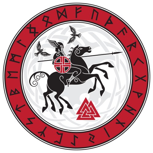God wotan riding on a horse sleipnir with spear Vector Image