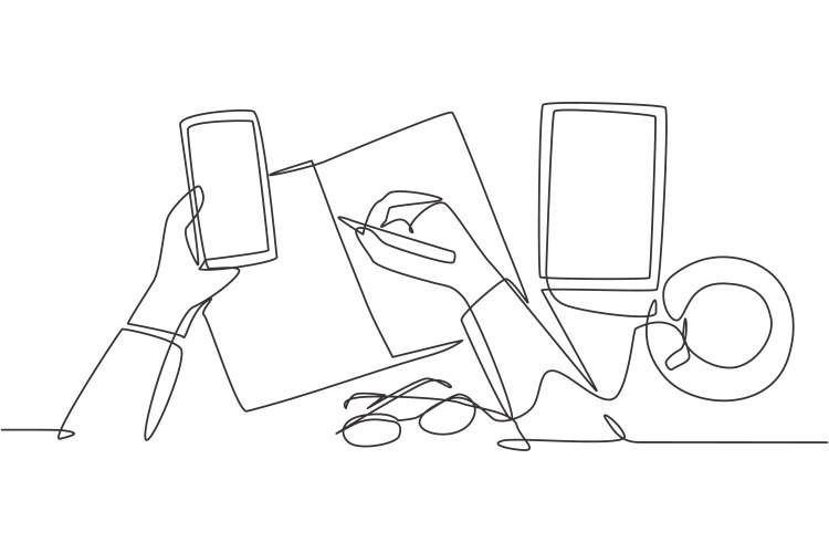 One single line drawing of finger hand touch Vector Image