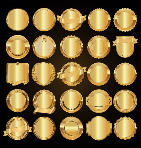 Collection of modern gold circle metal badges Vector Image