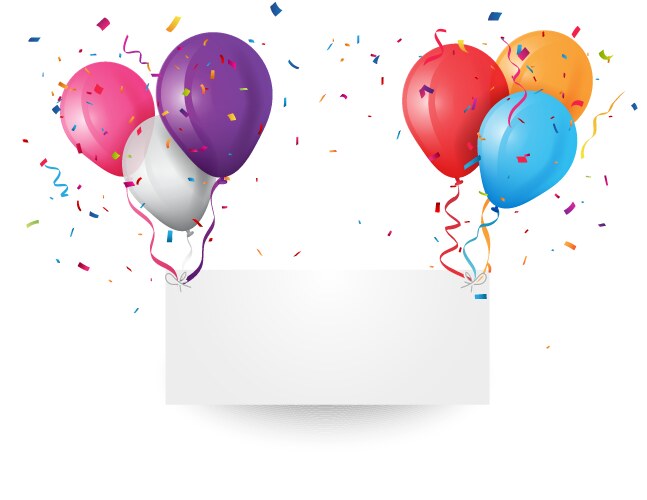 Balloon with confetti and birthday bunting flags Vector Image