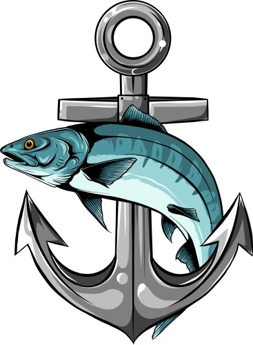 Fish anchor line art quality Royalty Free Vector Image