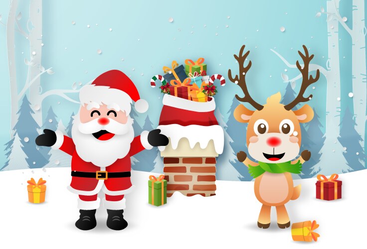 Santa calus his wife mrs claus and two reindeer Vector Image