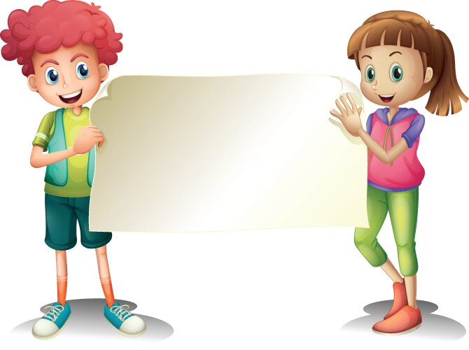 Cartoon happy kids holding blank sign Royalty Free Vector
