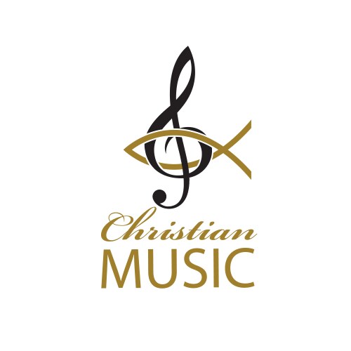 Music word logo with treble clef in a center Vector Image