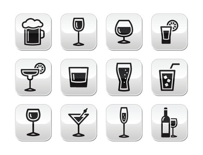 Drink alcohol beverage icons set Royalty Free Vector Image