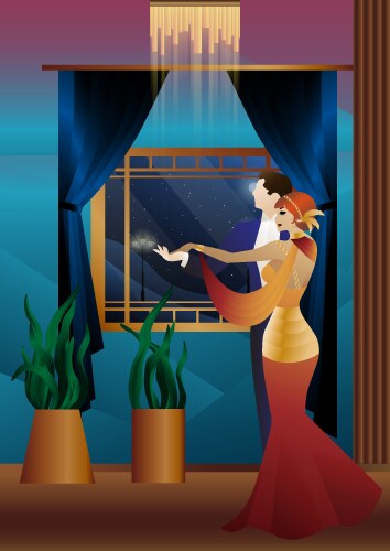 Man and woman dancing window Royalty Free Vector Image