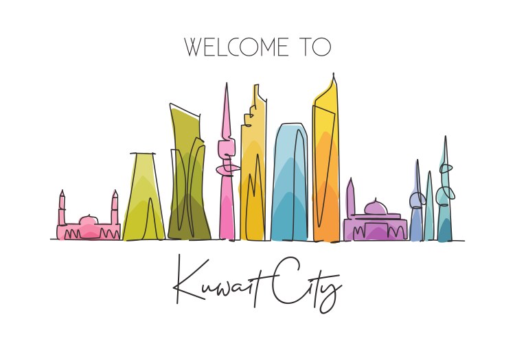 One continuous line drawing kuwait towers Vector Image